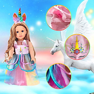 WONDOLL 2-Sets 18-inch Doll-Clothes Set - Unicorn Clothes with Hair Clip and Headband - Compatible with All 18 inch Dolls Accessories for Kids -Pink