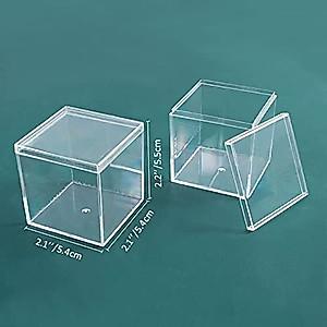 Ganydet 6 Packs Clear Acrylic Plastic Box, Small Plastic Cubes with Lids, Small Square Plastic Containers 2.1''×2.1''×2.2'', Plastic Square Boxes for Candy, Pill and Jewelry
