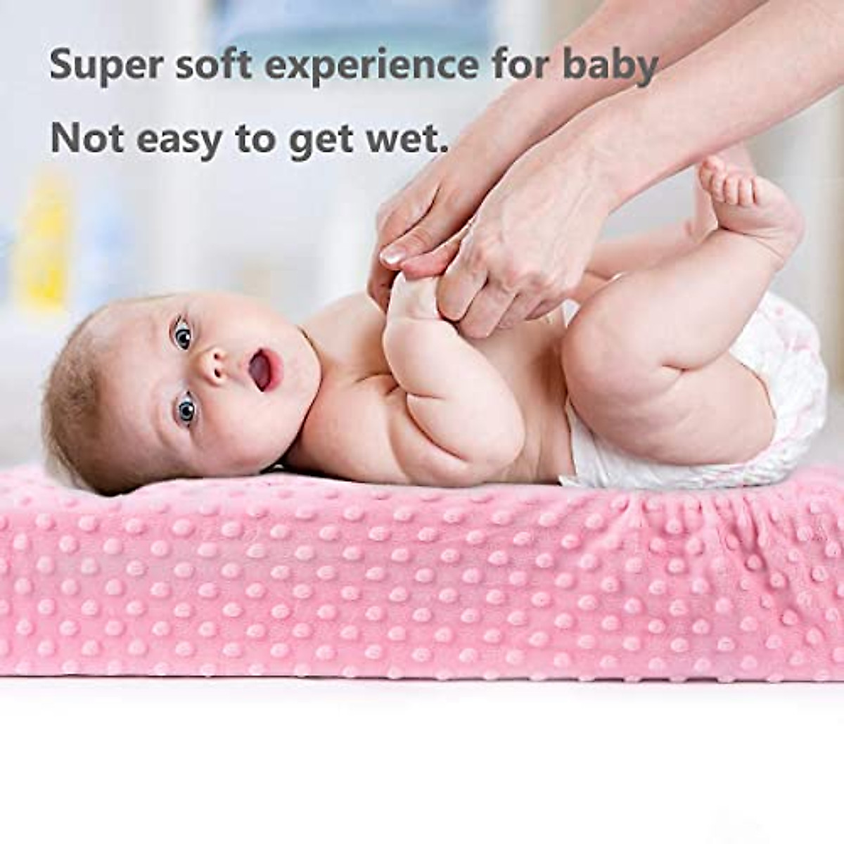Nozaam - Baby Plush Minky Dot Changing Pad Cover - Ultra-Soft Stretchy Fitted Cover for Standard Nursery Changing Pad (Pink)