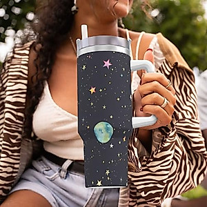 HULIBIN Galaxy.. Print Double Deck Stainless Steel Travel Coffee Cup With Lid 40 Oz Ice Bully Cup
