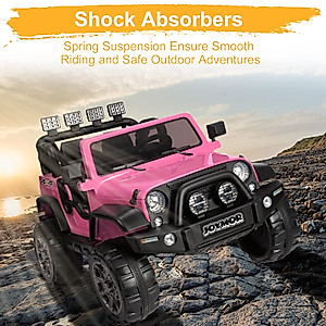 JOYMOR 2 Seat Ride on Truck, 12V Kids Electric Battery Powered Car with Remote Control, Motorized Toddler Vehicles Truck Toy, Adjustable Speeds, MP3 Player, LED, Horn (Two seat, Pink)