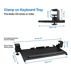 Laboratory 29 Preassembled Keyboard Tray – Adjustable Keyboard Tray Under Desk Slide Out – Easy Clamp-On Installation for Desks 33” or Wider – Wrist Rest Included (Black)