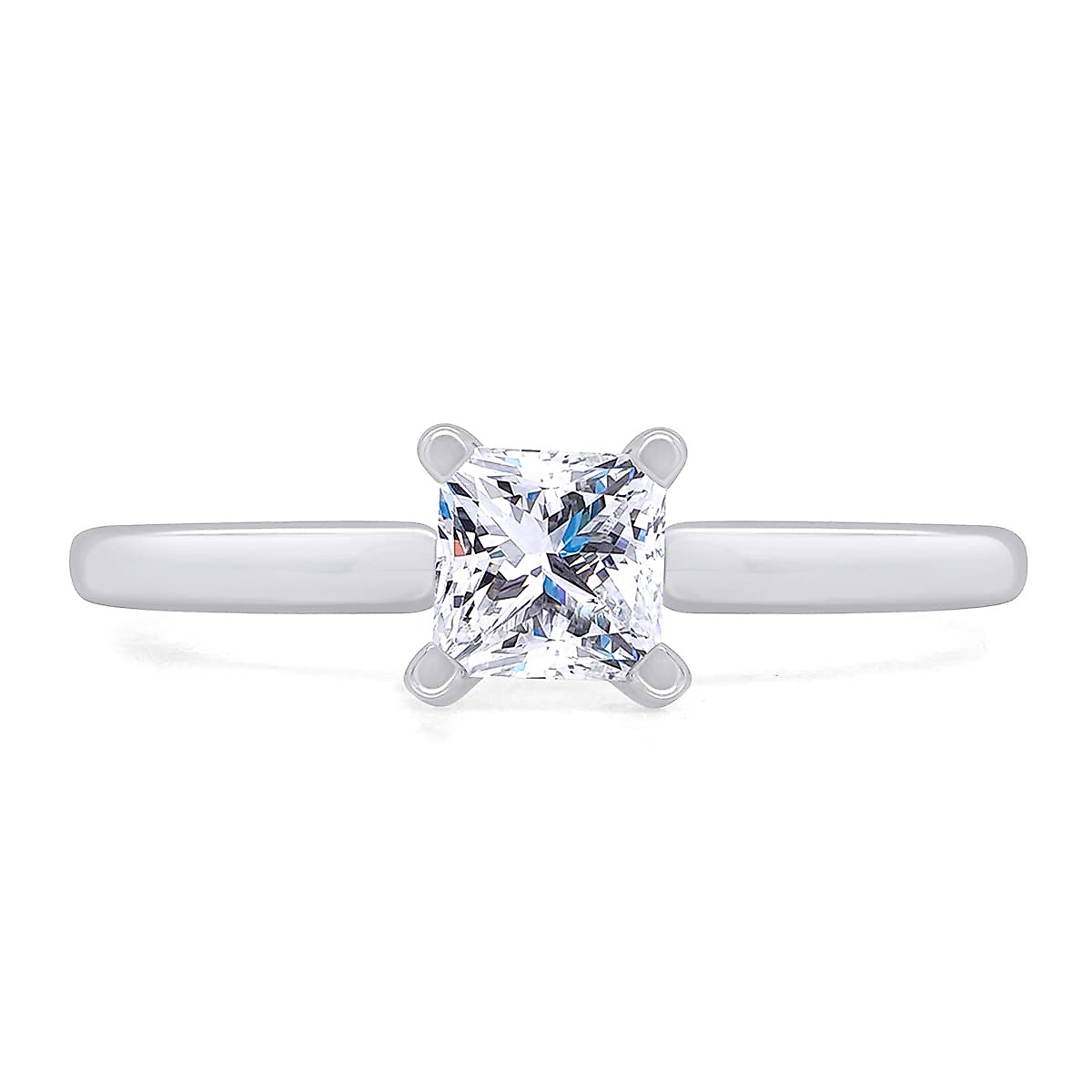 Jewel Zone US Princess Cut White Cubic Zirconia Anniversary Solitaire Ring in 14k White Gold Over Sterling Silver (0.5 Carat)