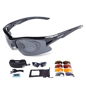 Rungear Polarized Sports Sunglasses with 5 Interchangeable Lenses, Tr90 Unbreakable glasses for Men Women Cycling Driving Running MTB Racing Ski Goggles (Black)