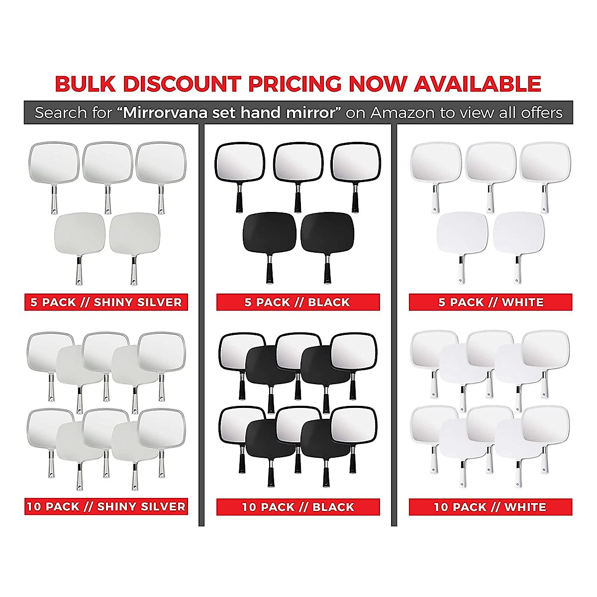 MIRRORVANA Professional Large Hand Mirror with Ergonomic Handle for Men & Women - Premium Handheld Haircut Mirrors for Barber and Salon - 9" x 13" (Elegant Silver Luxe Edition)