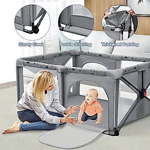Foldable Baby Playpen, ALVOD 59 * 47 inches Portable Playpen for Babies and Toddlers Indoor & Outdoor Kids Safety Playpen with Carrying Bag, Dark Gray
