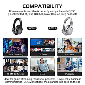 QC35 Boom Microphone Cable with 3.5mm Headset Splitter Adapter Compatible with Bose QuietComfort 35, QC35 II Headphones for PC, Laptop, PS4, PS5, Xbox One Controller
