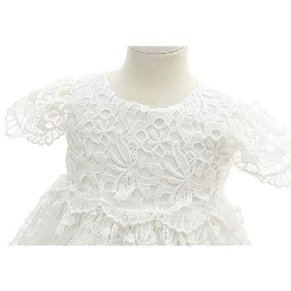 Bow Dream Baby Girls 4Pcs Gown and Bonnet Christening Baptism Dress Lace Baby Dress with Shoes White 3-6 Months