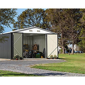 Greesum Outdoor Storage Shed 10 x 10 ft. Utility Tool Shed Metal Storage Garden Shed with Door & Lock for Patio Storage, Gray