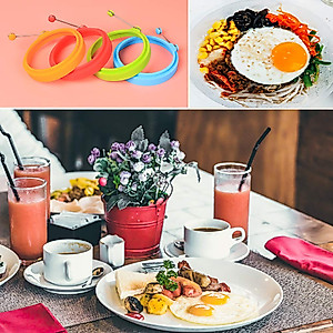 Emoly Silicone Egg Ring, Egg Rings Non Stick, Egg Cooking Rings, Perfect Fried Egg Mold or Pancake Rings (New,4pcs), Multicolor