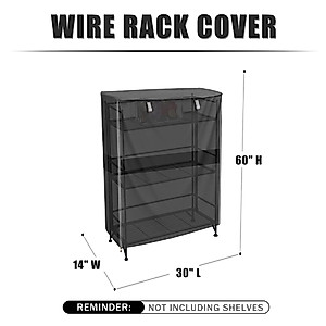 MOLLYAIR Waterproof Shelf Cover,600D Heavy Duty Dustproof Storage Wire Rack Covers, Outdoor Shelving Covers for Wire Shelves with Zipper 30''Wx14''Dx60''H, can be Made Mini Greenhouse, Cover Only