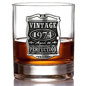 English Pewter Company Vintage Years 1974 50th Birthday or Anniversary Old Fashioned Whisky Rocks Glass Tumbler - Unique Gift Idea For Men [VIN003]
