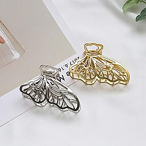 Large Metal Hair Claw Clips, Butterfly Barrette, Non-slip Hollow Jaw Clamp Clips, Hairpins for Women and Girls (Gold, Silver)
