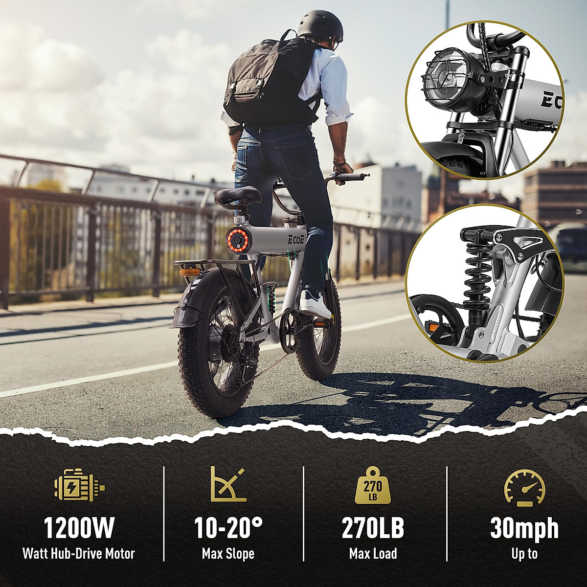 Adult Electric Bike 1200W Motor 32MPH, 48V 20AH Removable Battery EBike 20x4.0 Fat Tires, Beach Mountain Off-Road E Bbikes with Dual Shock Absorbers Bicicletas