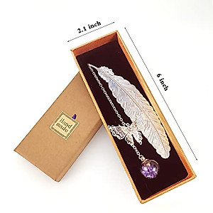 Metal Feather Bookmark, Vintage Book Marks with 3D Butterfly and Glass Beads Dry Flower Pendant, Mother's Day, Christmas for Women, Men Book Lovers Creative Gifts Bookmarks