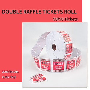 L LIKED Raffle Tickets Double Roll 2000 Tickets Consecutively Numbered 50/50 Raffle Tickets for All Event Party Prize Drawing Perforated Stubs (Easy Read Red)