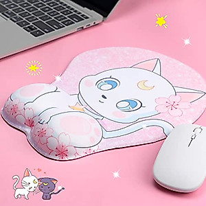 BelugaDesign Cat Mouse Pad | Cute Kawaii Squishy Pink White Sailor Pastel Moon Flower Sakura Star Paw Anime Mousepad | Gaming Desk Office Computer Ergonomic Wrist Rest Support Cushion