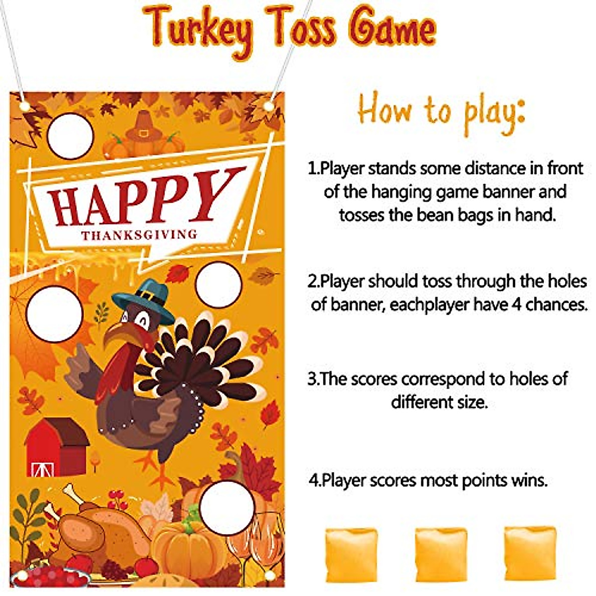 Cloria Thanksgiving Games, Thanksgiving Bean Bag Toss Games for Kids Family Adults, Fall Thanksgiving Party Supplies Activities, Turkey Hanging Toss Game Banner Decorations