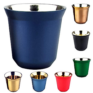 helegeSONG 2.7oz Metal Espresso Cups, Double Wall Metal Espresso Cups Stainless Steel Demitasse Espresso Cups -Travel Espresso Cup Glass - Stackable Coffee Mugs Blue