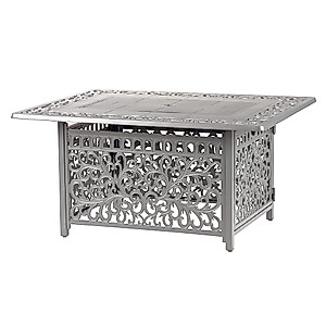 Rectangular 48 in. x 36 in. Aluminum Propane Fire Pit Table, Glass Beads, Two Covers, Lid, 57,000 BTUs in Grey Finish