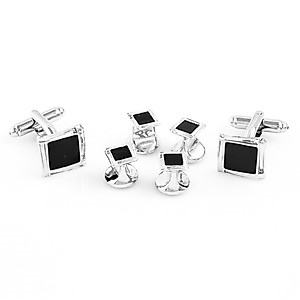 MRCUFF Black Onyx Square Designer Tuxedo Cufflinks & Studs Set in a Presentation Gift Box & Polishing Cloth