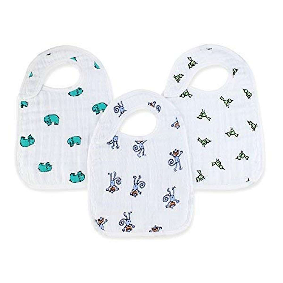 aden + anais Jungle Jam Bundle - Classic Swaddle Blanket 4 Pack - Comfort Knit Knotted Newborn Baby Gown and Hat - Classic Snap Baby Bib 3 Pack
