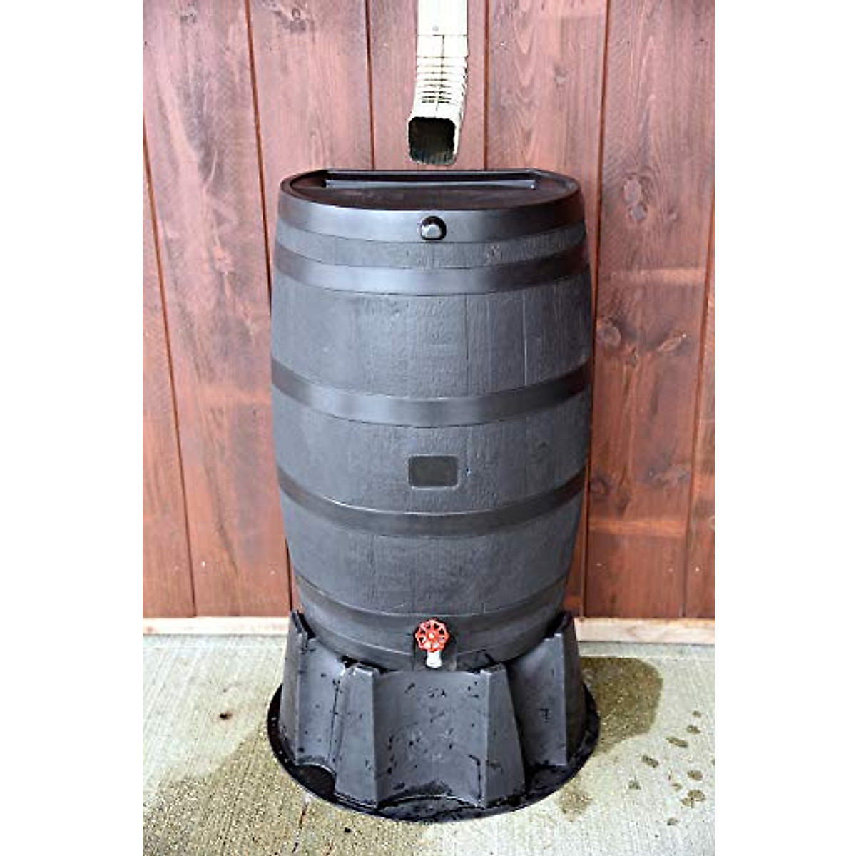RTS Companies Inc Home Accents 50-Gallon ECO Rain Water Collection Barrel Made with 100% Recycled Plastic Spigot, Black