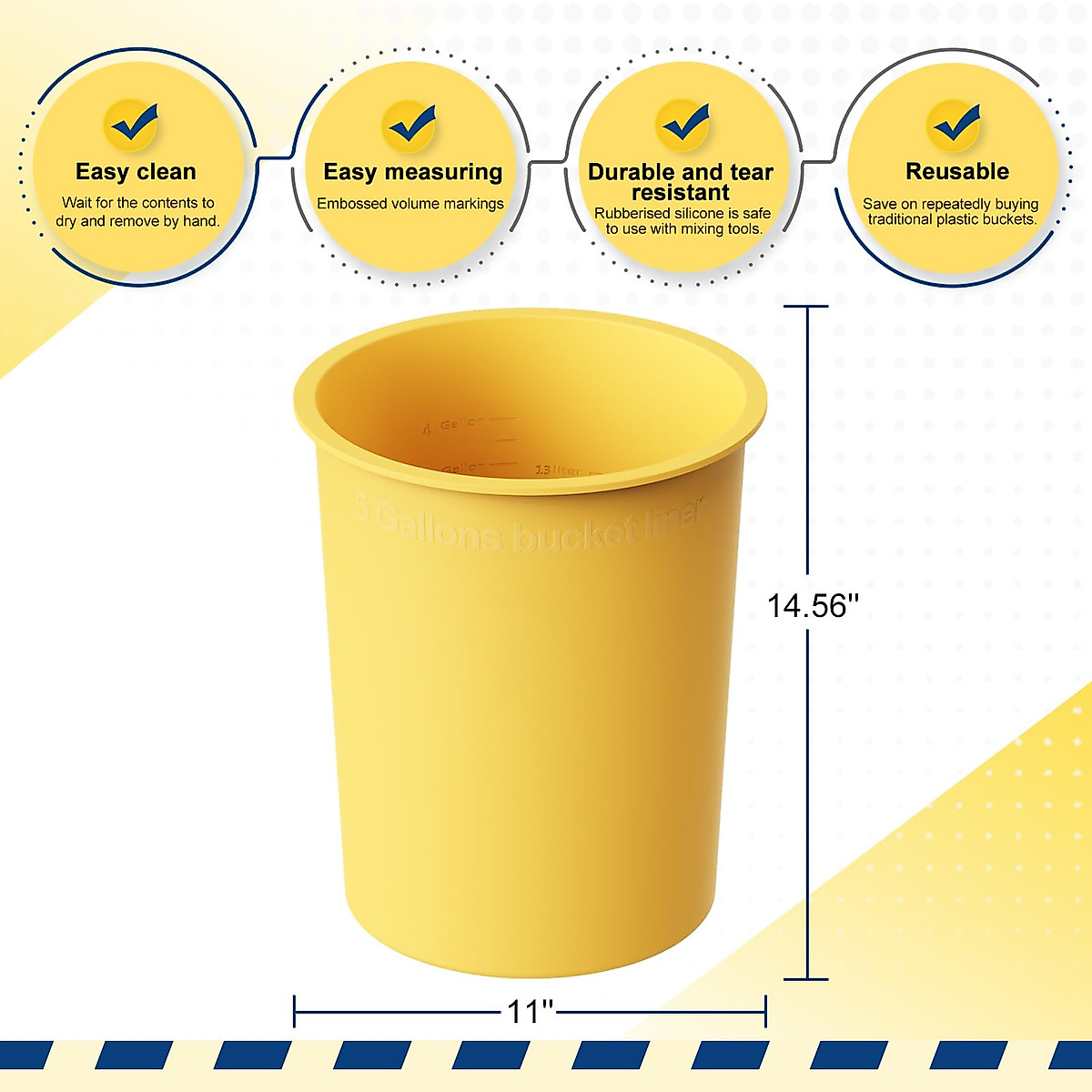 BUCKET LINER - 5 Gallon Bucket Saver Silicone Bucket Reusable Liners for Thinset and Concrete Mix (Yellow)