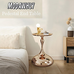 Round Small Metal Side Table, Mid Century End Table, Vintage Pedestal Accent Coffee Table for Small Spaces, Living Room, Bedroom Balcony and Office, Gold