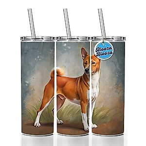 Basenji Dog Illustration Skinny Tumbler 20oz with Straw Insulated Water Bottle Gift