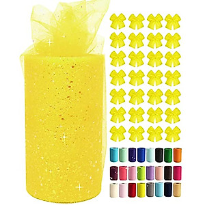 Yellow Glitter Tulle Rolls 6 Inch by 50 Yards Sequin Tulle Fabric Ribbon for DIY Tutu Skirt Sewing Bow Wedding Decorations Craft Supplies