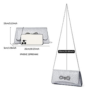 Labair Womens Evening Bag Sparkly Bow Clutch Purses for Women Wedding Prom Formal purses Handbags. (Silver)