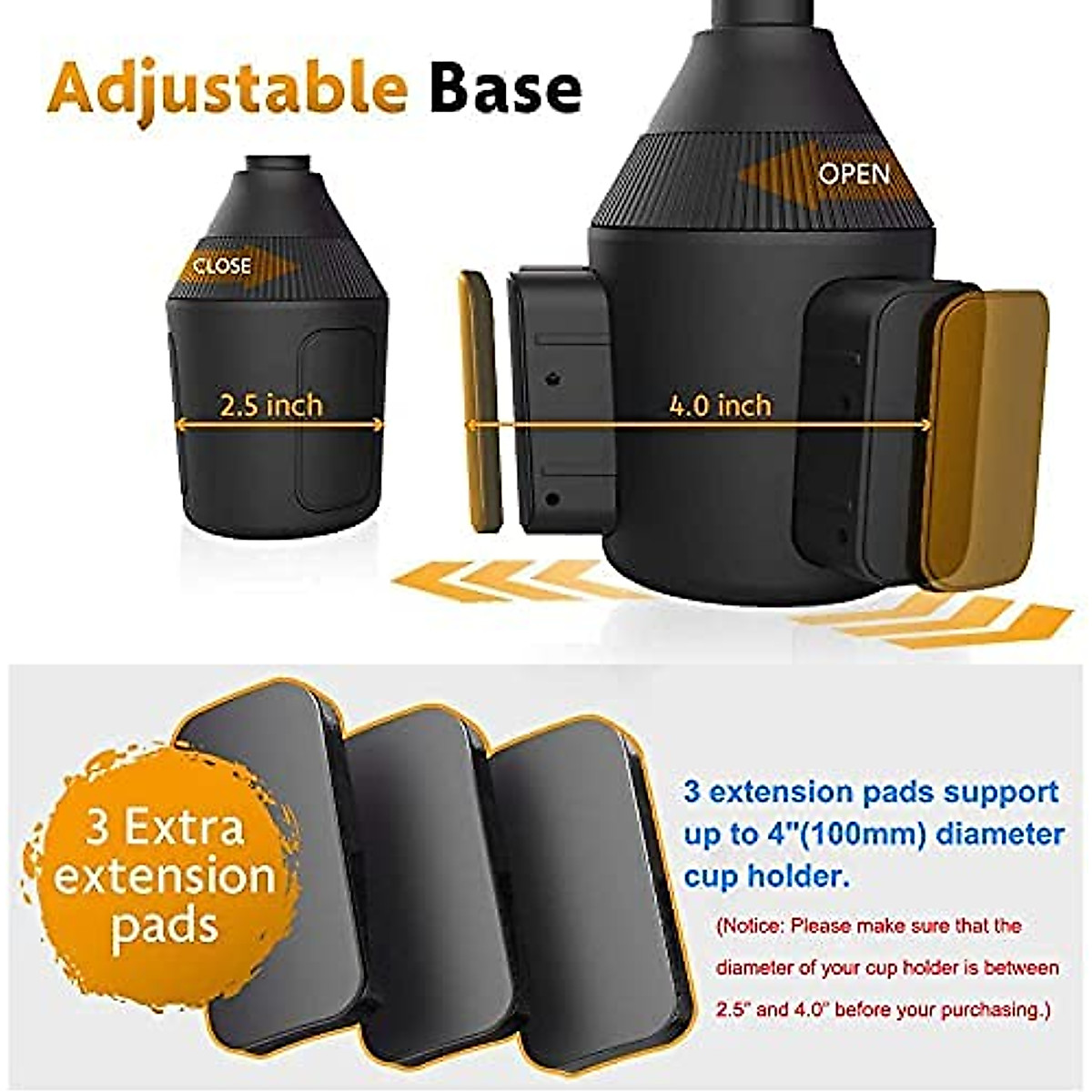 Upgraded Car Cup Holder Phone Mount Compatible with Popsocket Holder Grips, Flexible Gooseneck Car Socket Mount for Phone Expanding Stand, Car Phone Holder Fits iPhone Samgsung and Any Smartphones