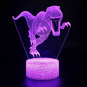 通用 Dinosaur Night Light Toys 3D Lamp for Kids 7 Colors Changing with Smart Touch & Remote Control & Timer for Boys Bedroom Decor As Birthday Gifts Idea