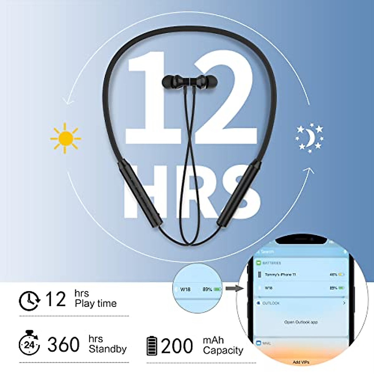 OINMELY Neckband Bluetooth Headphones V5.0 Wireless Headset Sport Earbuds w/Mic 12Hrs Playtime Cordless Noise-Canceling Earphones for Gym Running Compatible with iOS Samsung Android