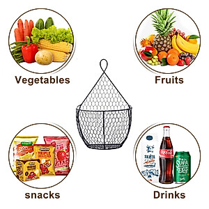 ERYTLLY Metal Fruit And Vegetable Storage Hanging Basket Wall Mounted, Hanging Fruit Basket For Kitchen Black Wire Baskets for Flowers, Fruits and Veggies, Fruit Hanging Baskets - Set of 2