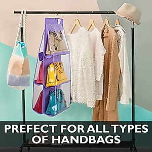Express Living Closet Purse Organizer Storage, Hanging Handbag Organizer Foldable Dustproof Breathable Women Purse Hanger for Family Wardrobe Bedroom Closet Office 6 Pockets (46 x 15cm) Purple