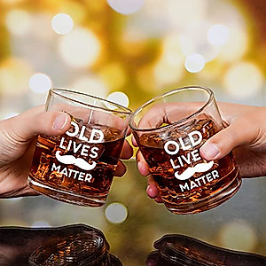 Old Lives Matter Whiskey Glass - Funny Old Fashioned Whiskey Rock Glasses for Dad Papa Grandpa Senior Men, Gag Gift for Fathers Day Birthday Retirement Christmas, Scotch Glass for Rum Bourbon, 10Oz