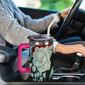 Japanese Geisha Insulated Tumbler with Lid And Straw Stainless Steel Travel Coffee Mug 40oz Light Rose Red-style