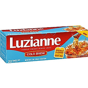Luzianne Cold Brew Black Tea Bags, Family Size, Unsweetened, 22 Count Box, Specially Blended for Cold Brew in Water, Clear & Refreshing Home Brewed Southern Iced Tea