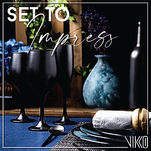 Vikko Black Wine Glasses, 14 Ounce Wine Glass, Set of 4 Matte Black Stemmed Wine Glasses for Red and White Wine, Thick and Durable Wine Glasses