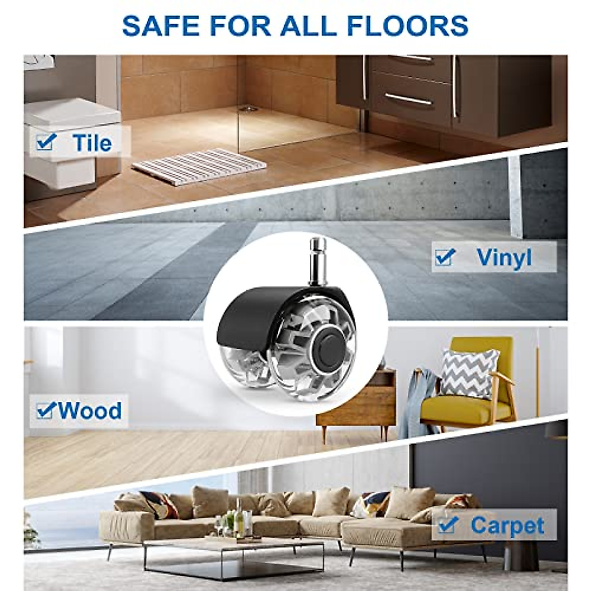 Office Chair Wheels Replacement-2 Inch Heavy Duty Caster Wheels,Quick & Quiet Rolling Chair Casters (Set of 5),Desk Chair Wheels Universal Fit,Safe for All Floor or Carpet