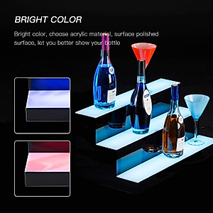 Nurxiovo Liquor Bottle Display Shelf 24 in 3 Step LED Lighted Bar Shelf for Home Commercial Bar, with RF Remote Control Multiple Colors