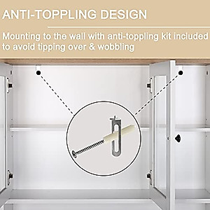 VEIKOUS 72" Kitchen Storage Cabinet, Freestanding Kitchen Buffet with Hutch w/Wide Countertop & Adjustable Shelves, Pantry Cabinets with Glass Doors, White