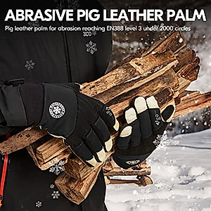 Vgo... 1-Pair 32℉ or above Lined Winter Premium Pigskin Leather Waterproof Work Gloves (Size L,Black, PA1015FW)