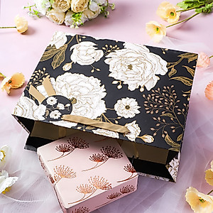 Loveinside Black and Gold Gift Bag Foil Floral with Tissue Paper for Mother's day, Birthday, Valentine's Day, Wedding, Anniversaries, Engagements - 13" x 10" x 5", 1 Pcs