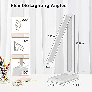 Linkstyle LED Desk Lamp, Table Light with USB Charging Port, Foldable Dimmable 5 Modes 10 Brightness Levels Touch Control Desk Light Auto Timer Eye Caring Book Reading Lamps for Home Office