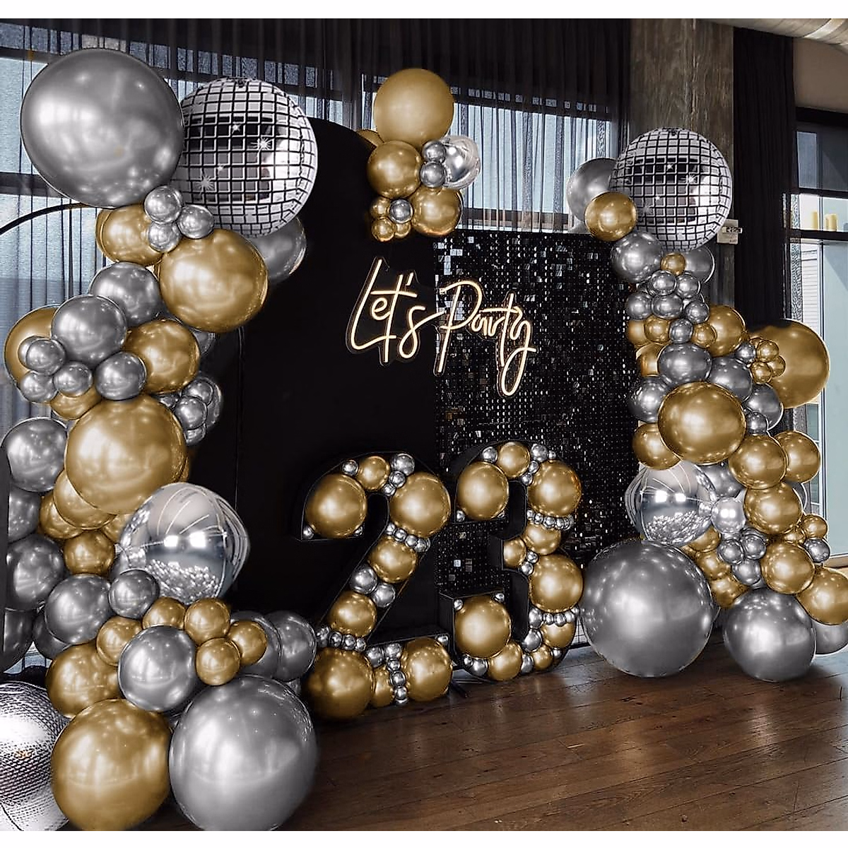 Chrome Gold Silver Balloon Garland Kit-Metallic Gold Silver Balloons and 4D Disco Silver Foil Mylar Balloons Arch for Birthday Baby Shower Graduation Bachelorette Wedding New Year Party Decoration