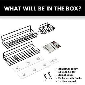 4-Pack Shower Caddy, No Drilling Adhesive Shower Shelf, Rustproof Stainless Steel Bathroom Shower Organizer Storage, Shower Shelf for Inside Shower & Kitchen Storage, Black