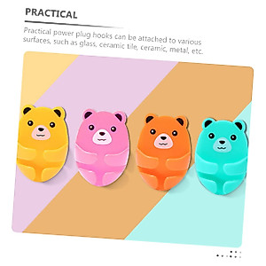 Mikikit 4pcs Power Outlet Hook Plug Wire Holder Self-Adhesive Socket Holder Adhesive Wall Hooks Cartoon Hook Adhesive Plug Holder Multifunctional Cartoon Organizer Plastic No Trace